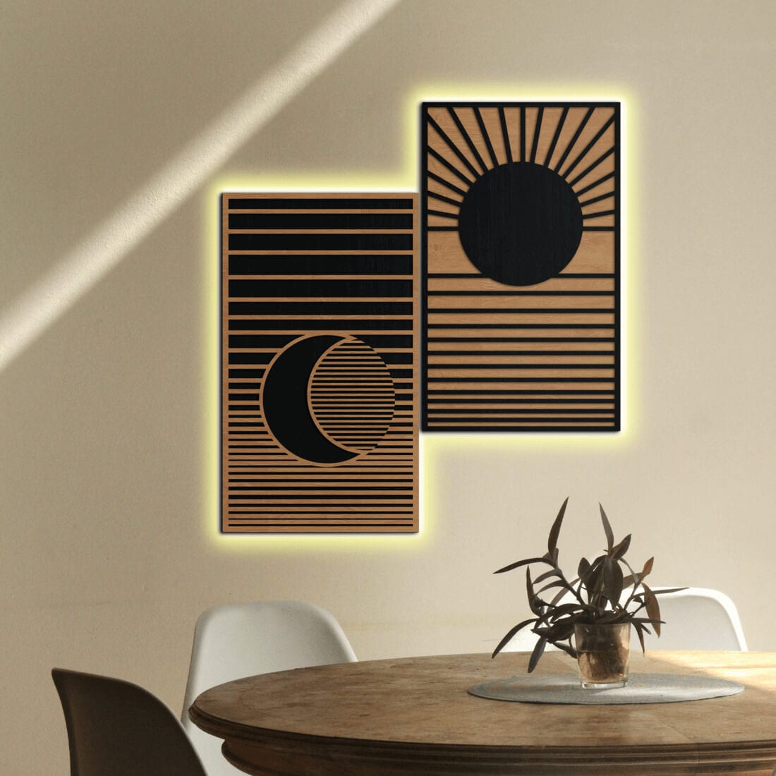 LED Wall Art Decor - Diptych moon and sun – JustLikeWood
