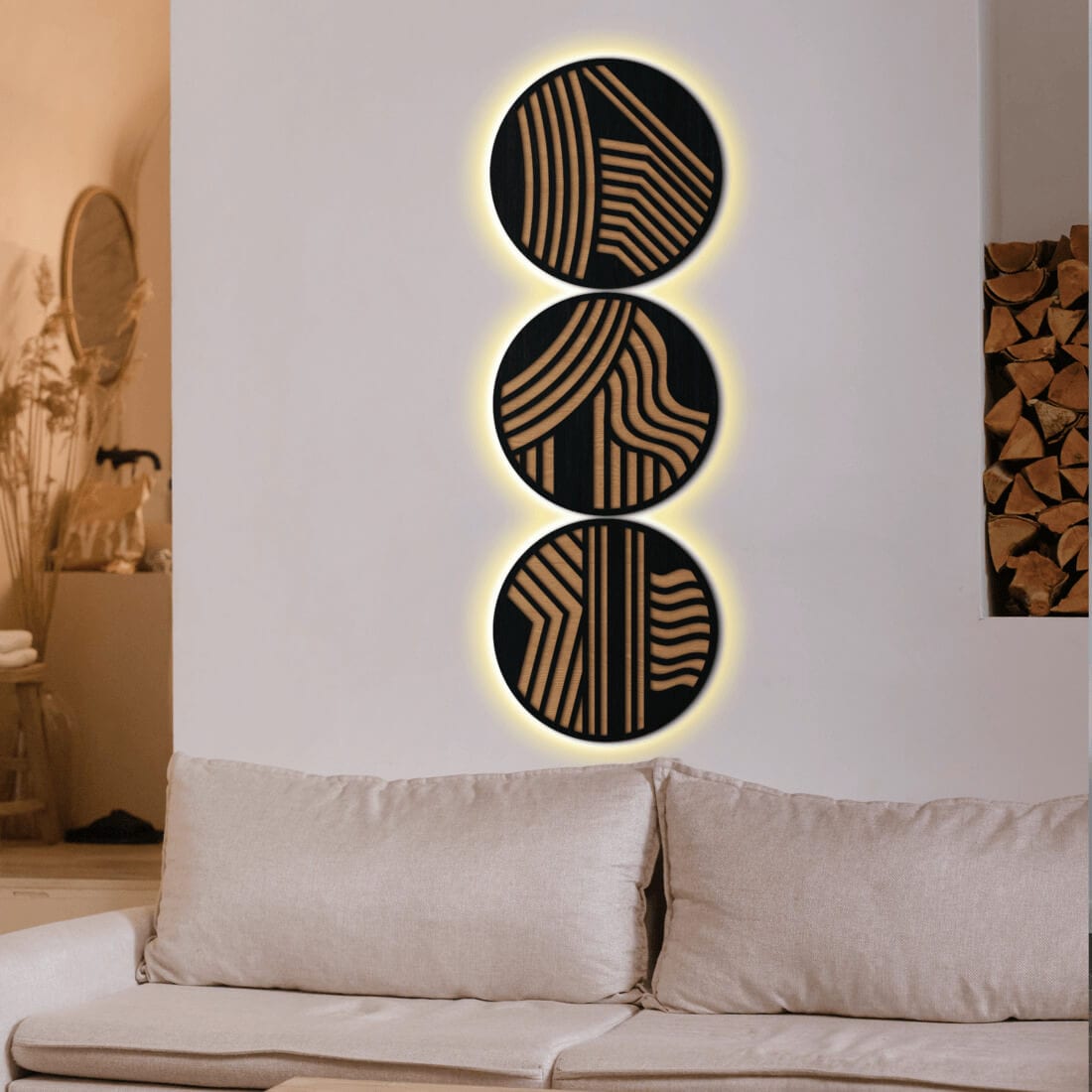 LED Wall Art Decor - Circle triptych – JustLikeWood