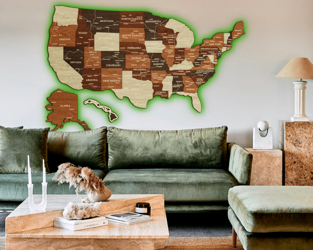 3D LED Map of USA - Walnut & Rosewood – JustLikeWood